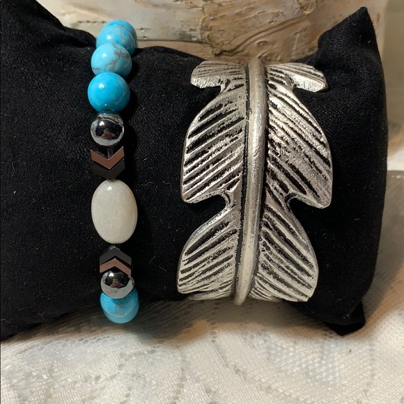 Rustic Cuff | Jewelry | 2 Rustic Cuff Bracelets Feather Rare Blue ...